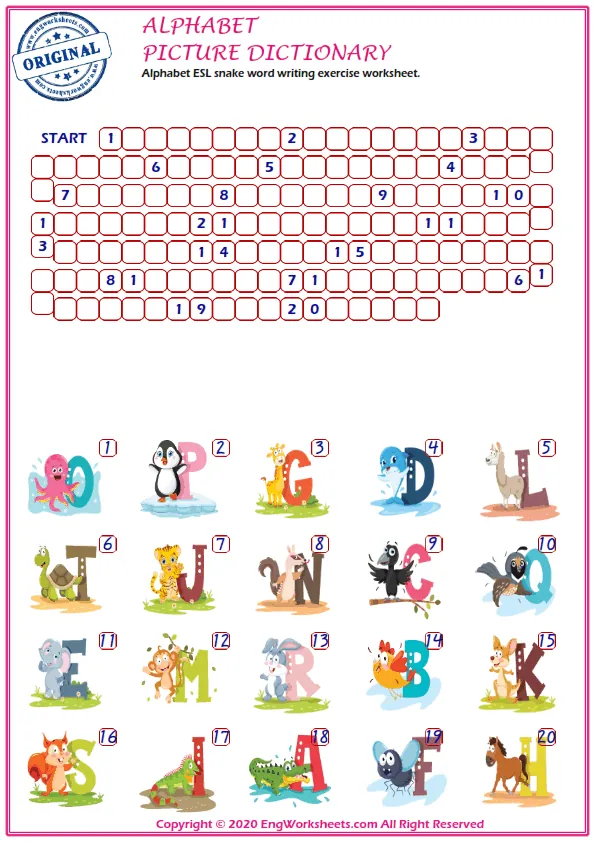 Alphabet Printable English ESL Vocabulary Worksheets - EngWorksheets